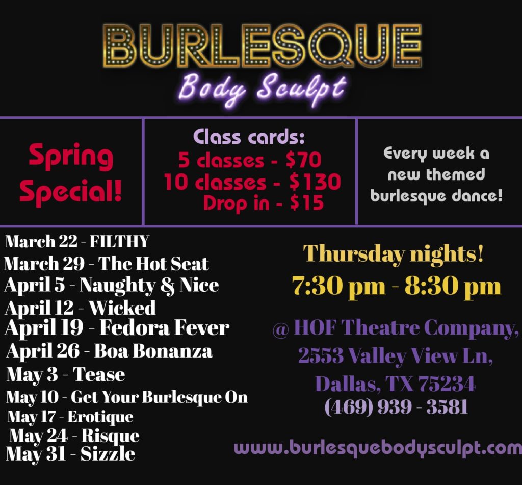 Upcoming Burlesque Class Schedule « Burlesque Body Sculpt